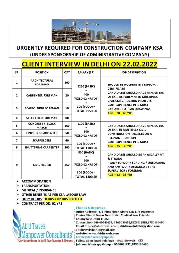 WALK IN INTERVIEW AT DELHI FOR KSA September 7, 2024