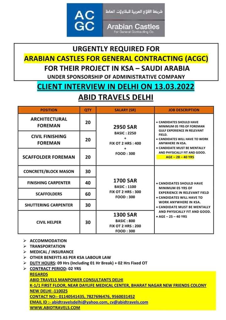 WALK IN INTERVIEW AT DELHI FOR SAUDI ARABIA September 11, 2024