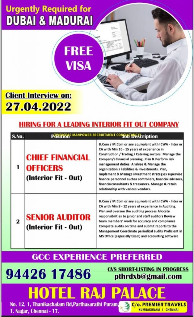 WALK IN INTERVIEW AT CHENNAI FOR DUBAI November 5, 2024
