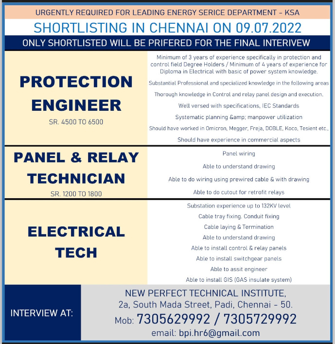 WALK IN INTERVIEW AT CHENNAI FOR KSA May 10, 2026