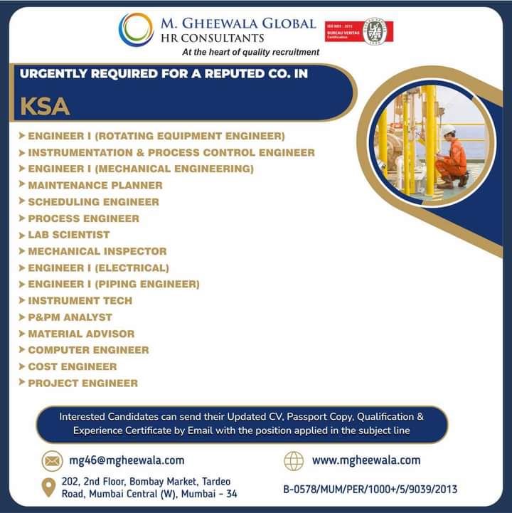 WALK IN INTERVIEW AT MUMBAI FOR KSA October 23, 2024