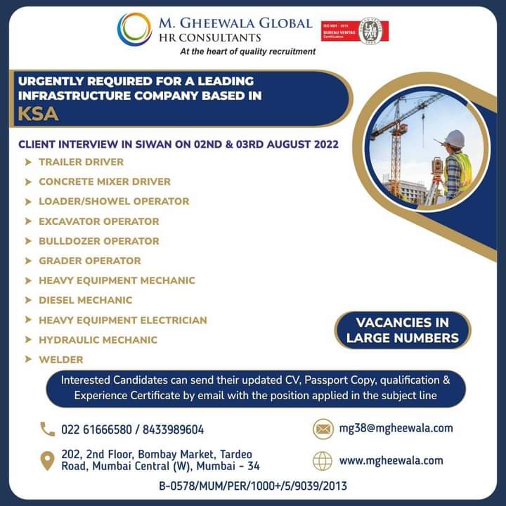 WALK IN INTERVIEW AT MUMBAI FOR KSA August 28, 2024