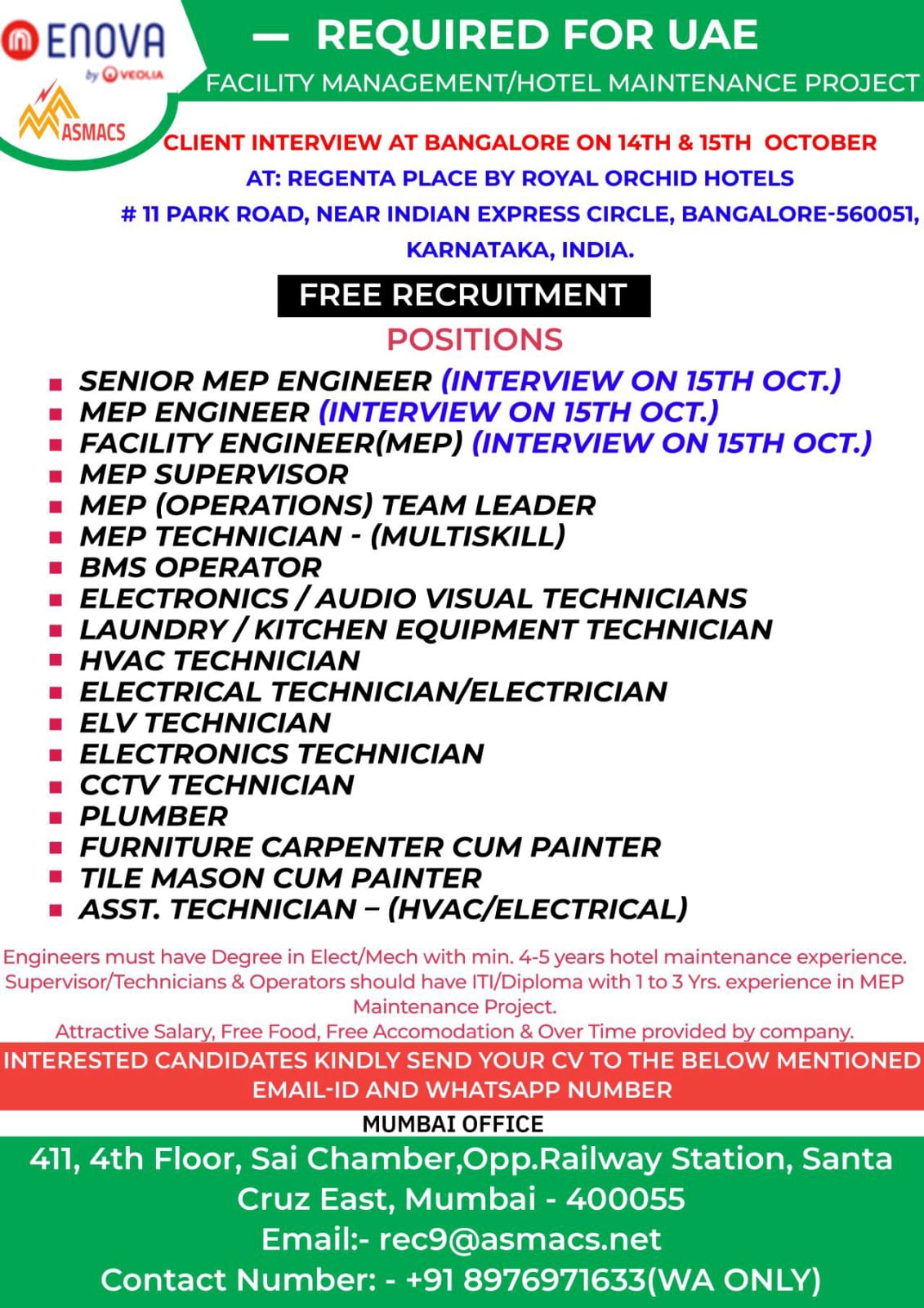 WALK IN INTERVIEW AT MUMBAI FOR UAE December 11, 2024