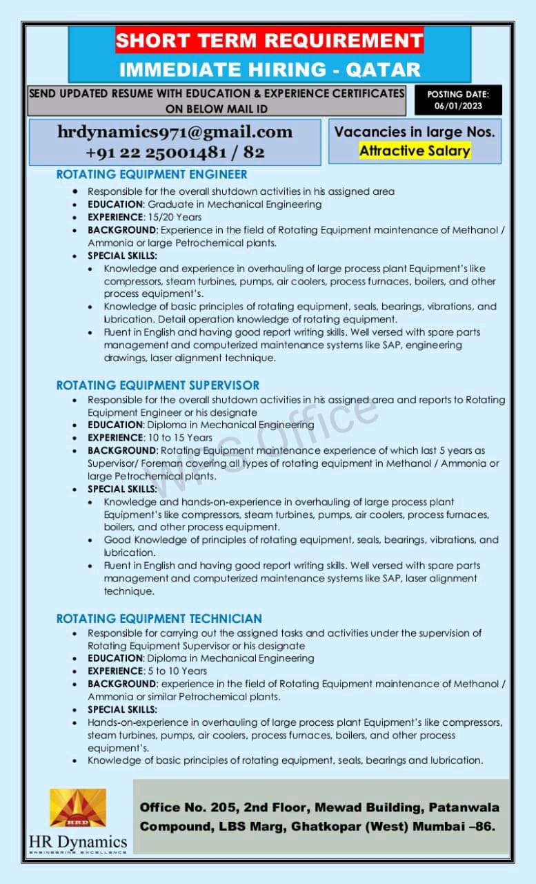 WALK IN INTERVIEW AT MUMBAI FOR QATAR May 23, 2025