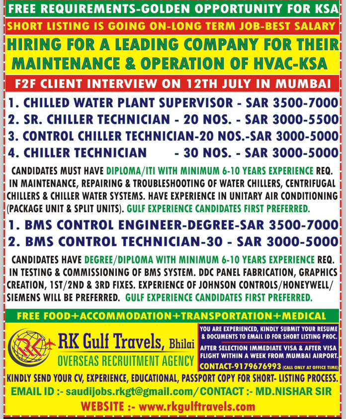WALK IN INTERVIEW AT MUMBAI FOR KSA May 19, 2025
