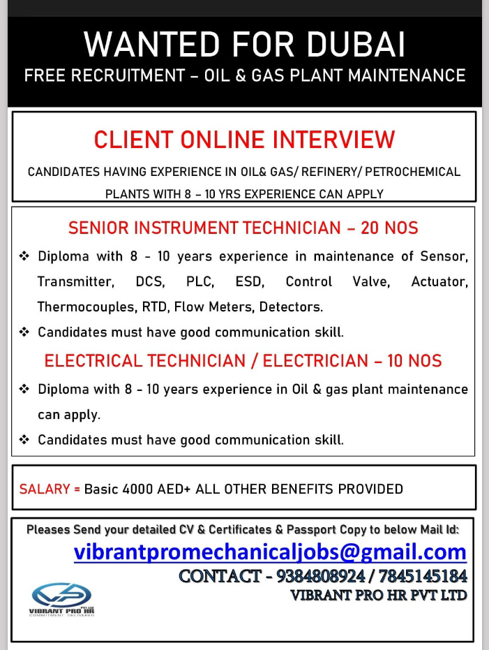 WALK IN INTERVIEW AT MUMBAI FOR DUBAI September 9, 2024
