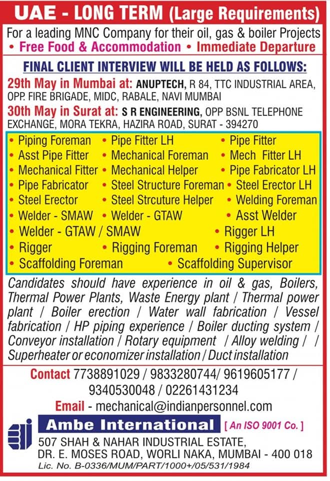 HUGE OPPORTUNITIES FOR A LEADING MNC COMPANY OIL, GAS AND BOILER PROJECT IN UAE July 6, 2025